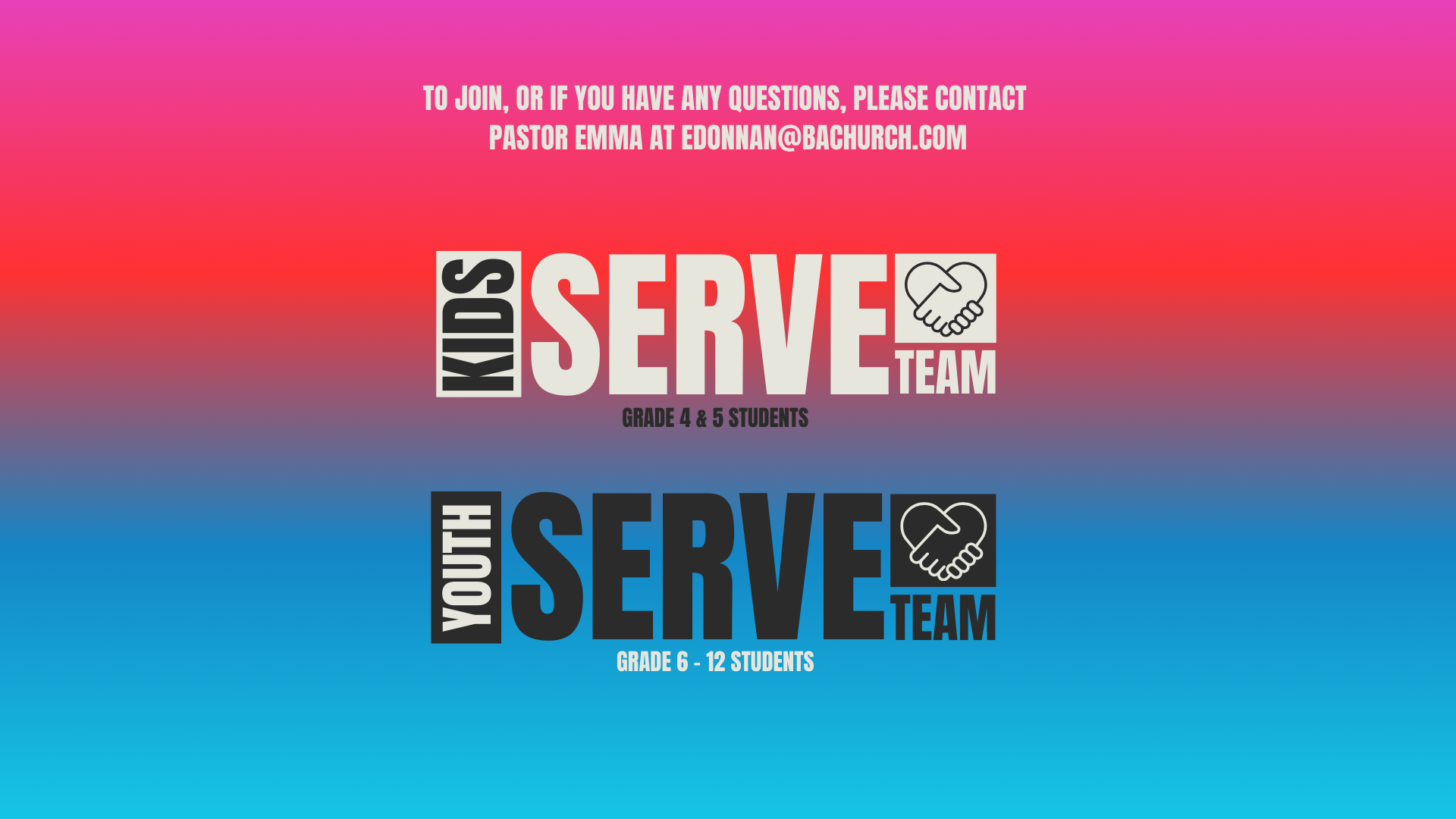 Kids & Youth Serve Teams - Ministries